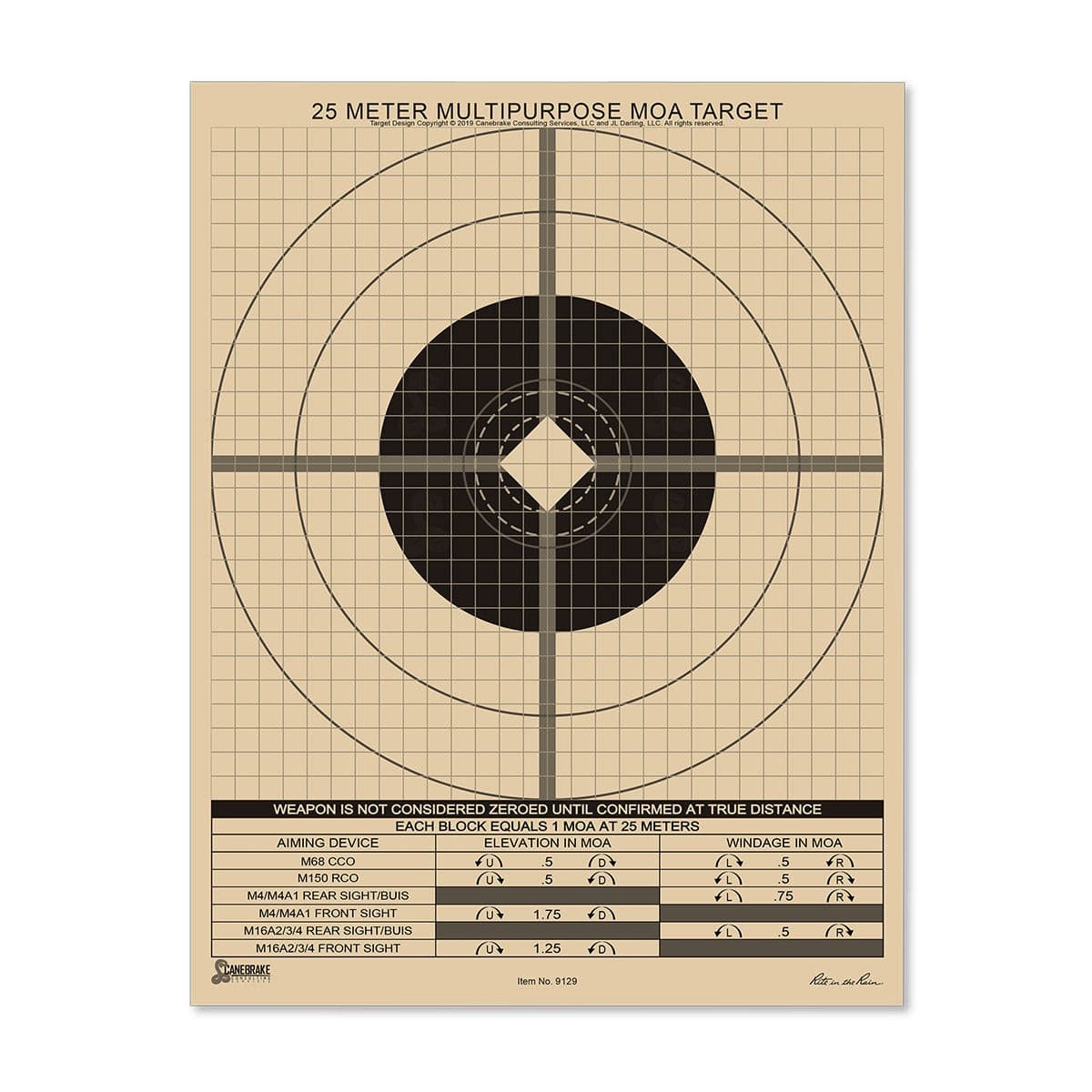 Rite in the Rain 8.5 x 11 25M True MOA Zeroing Target Multipurpose 100 Sheet | Cadetshop
