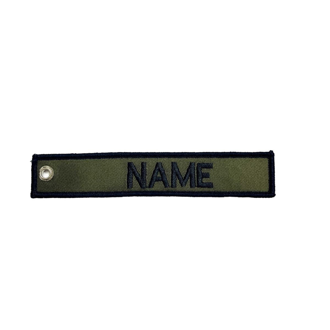 Custom Embroidered Personalised Key Tag Olive
